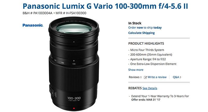 New Panasonic 100-300mm II lens is in Stock for the first time – 43 Rumors