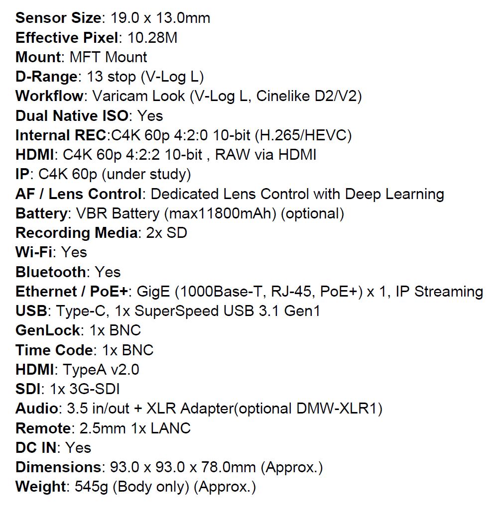 More leaked Panasonic DC-BGH1 cine MFT camcorder specs – 43 Rumors